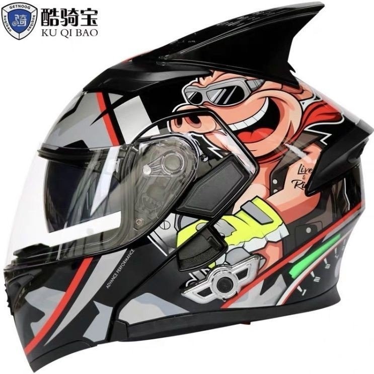 Helmet Cool Riding Treasure Motorcycle Full Face Helmet Horn[Full Face ...