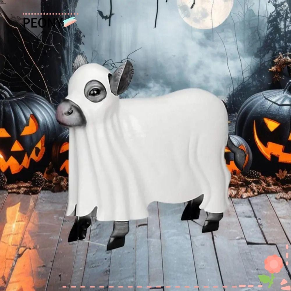 PEONIES Ghost Cow Sculpture, Resin Spooky Ghost Cow Figurine, Cute ...