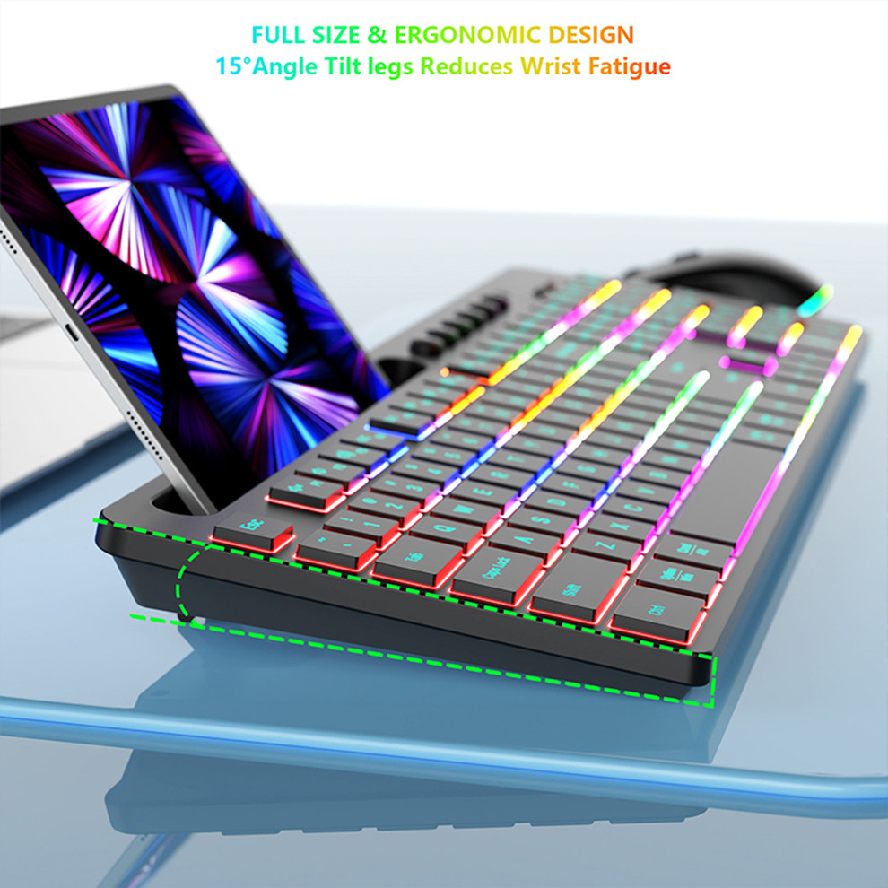 Backlit Wireless Keyboard and Mouse Combo with Holder Stand Full Size ...