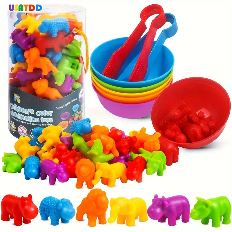 Counting Animals Toys Matching Game With Sorting Bowls Preschool ...