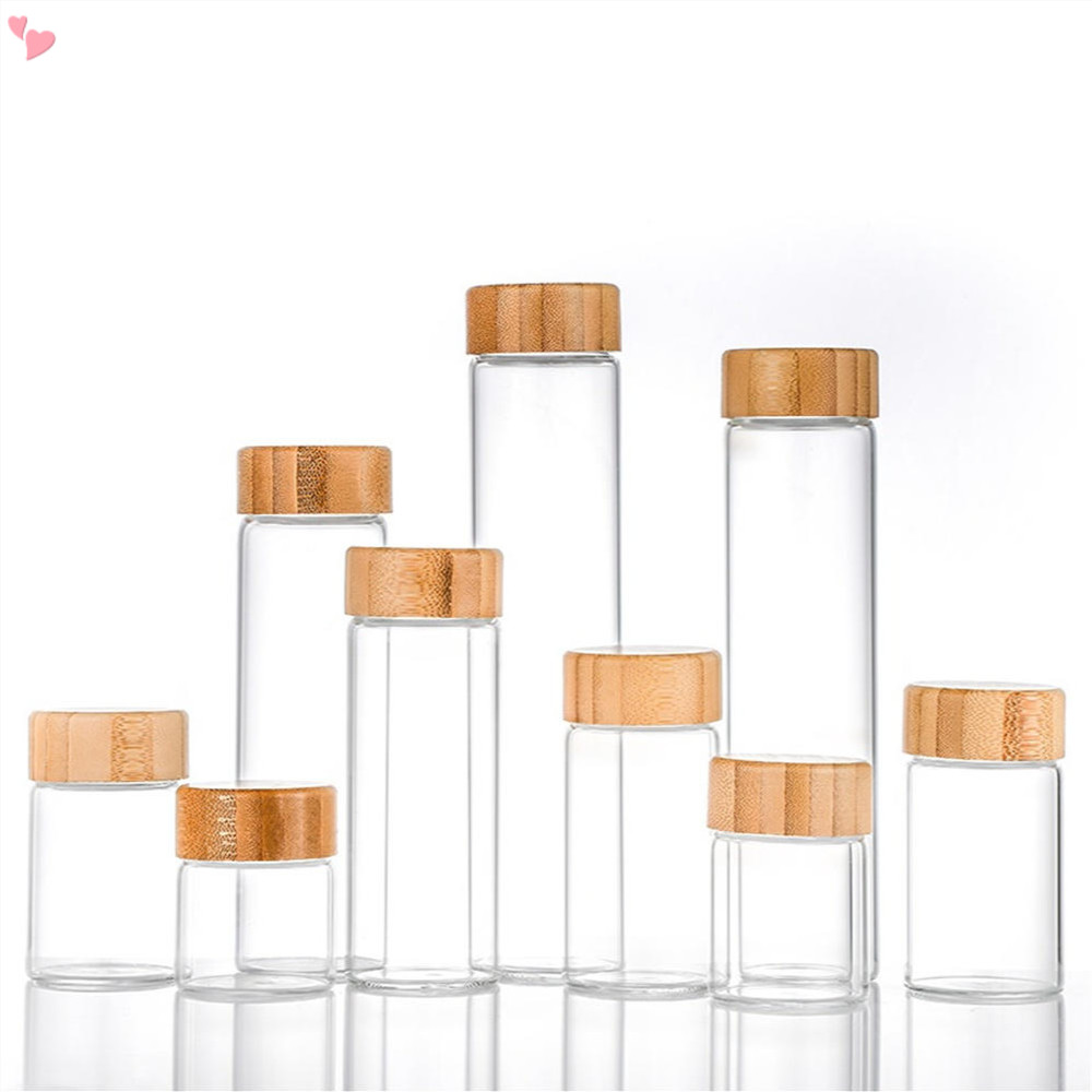 50ml-260ml Glass Bottle Sealed Jar with Bamboo Lid Spice Jars ...