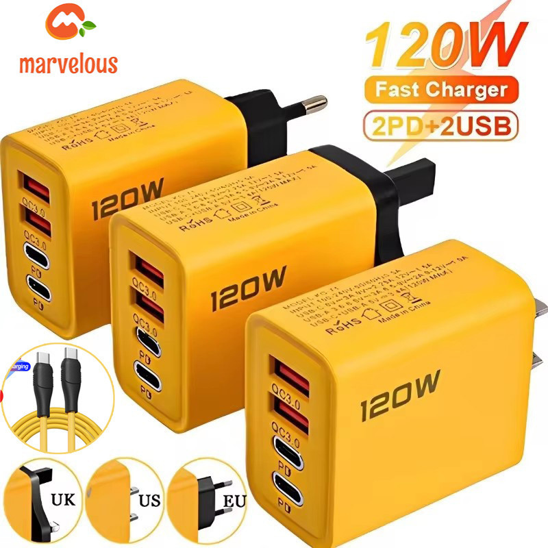 EU/US/UK Plug 65W USB C PD Charger -Muti Plugs 4 Ports Fast Quick ...