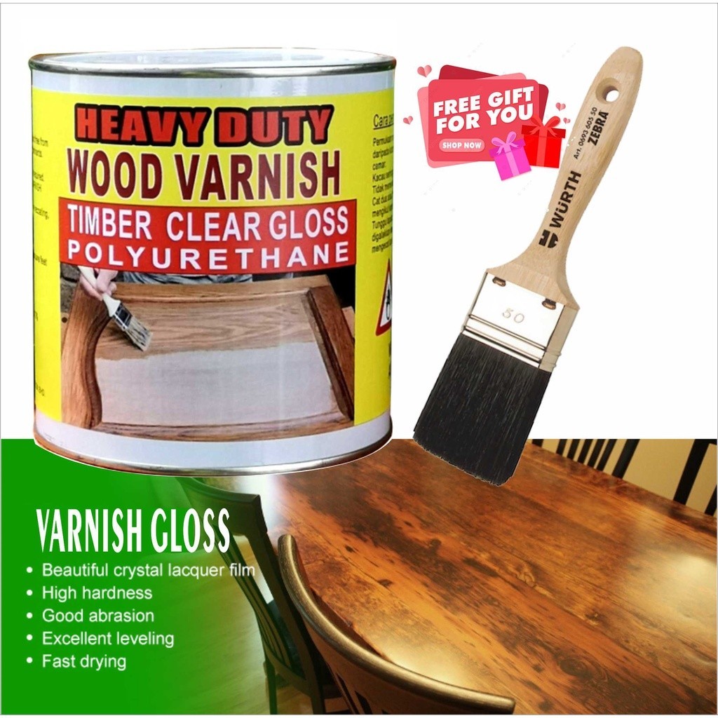 1L / GLOSS TIMBER Varnish / HEAVY DUTY ( FREE 1.5" BRUSH ) Polyurethane ...
