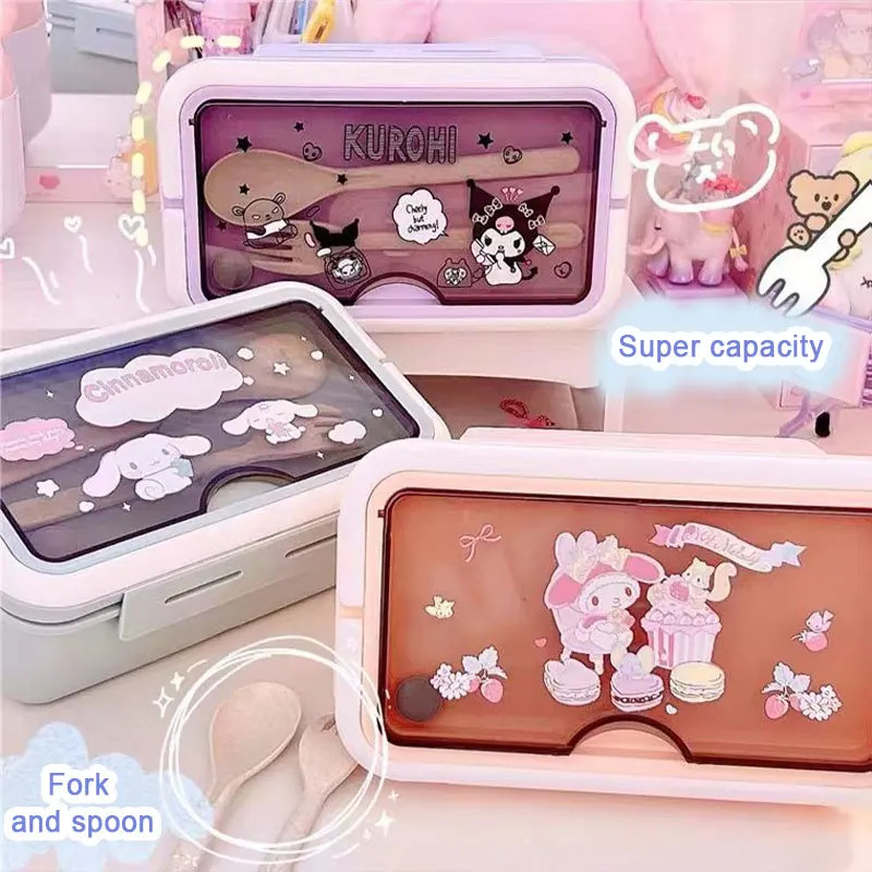 Sanrio Kuromi Cartoon Plastic Lunch Box Hellokitty Cinnamoroll With ...