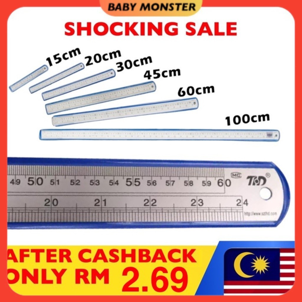 Anti Rust Heavy Duty Long Stainless Steel Double Sided Ruler 30cm 60cm ...