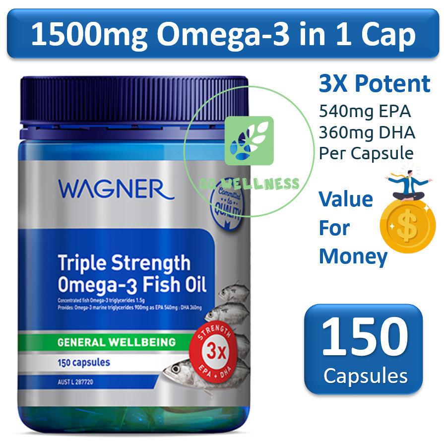👍Wagner Triple Strength Omega-3 Fish Oil 150 Capsules Cardiovascular ...