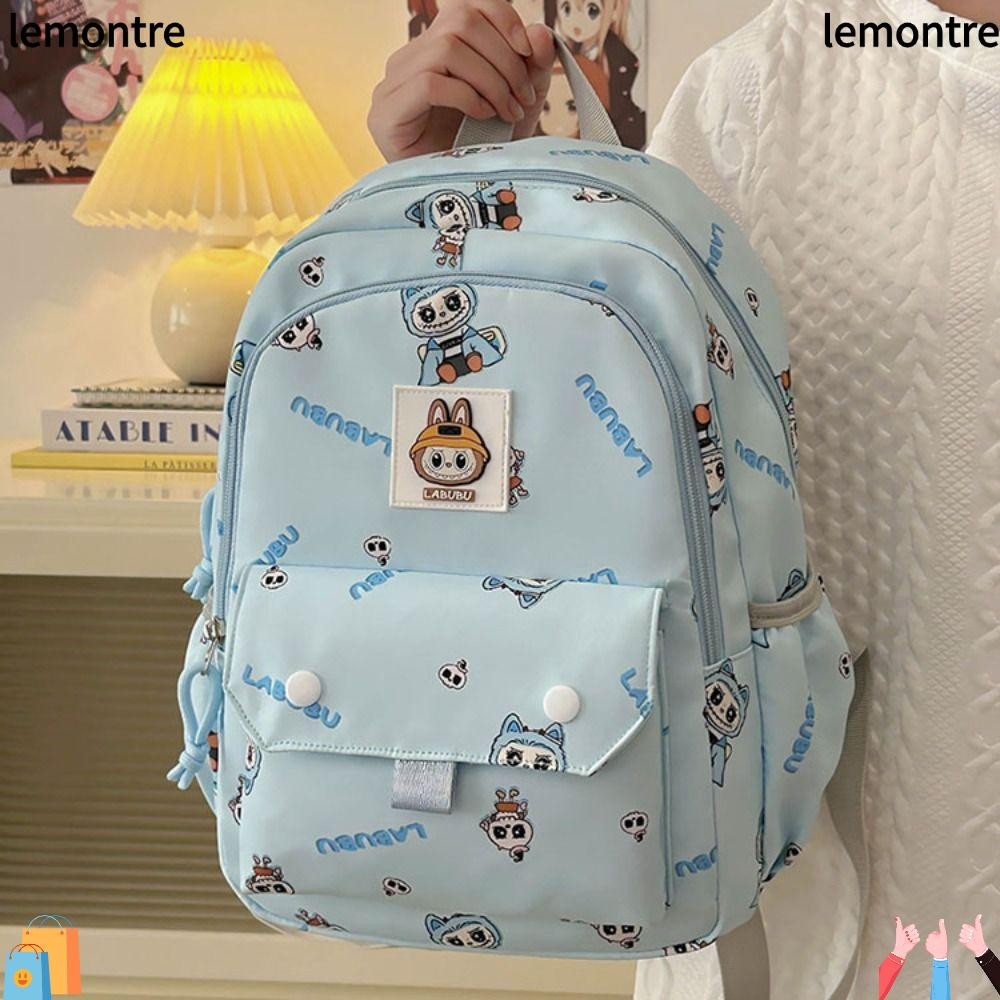 LEMONTRE School Bags, Simple Cartoon Labubu Backpack, Cute ...