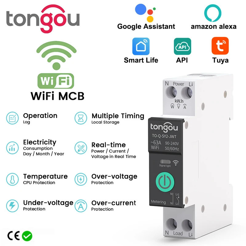 TUYA WiFi MCB Smart Circuit Breaker Over Current Under Voltage Protection With Metering 1-63A ...