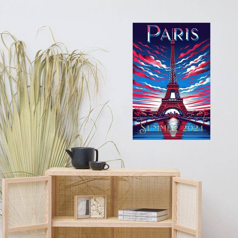 Paris France Summer Games 2024 Poster 24 X 36 Eiffel Tower Red White ...