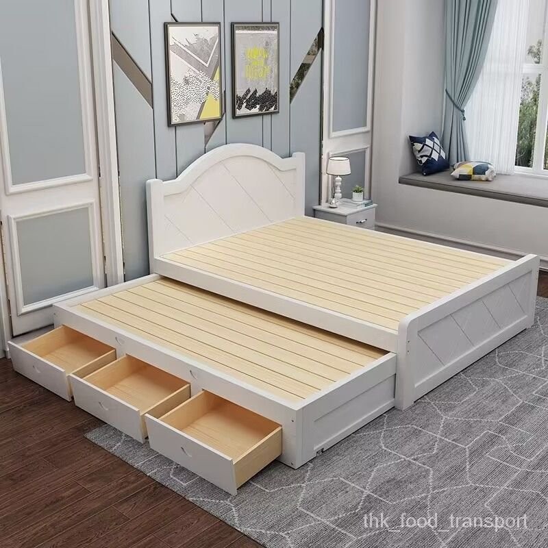 Solid wood bed1.5White Solid Wood Bed Children's Bed Double Bed Storage ...