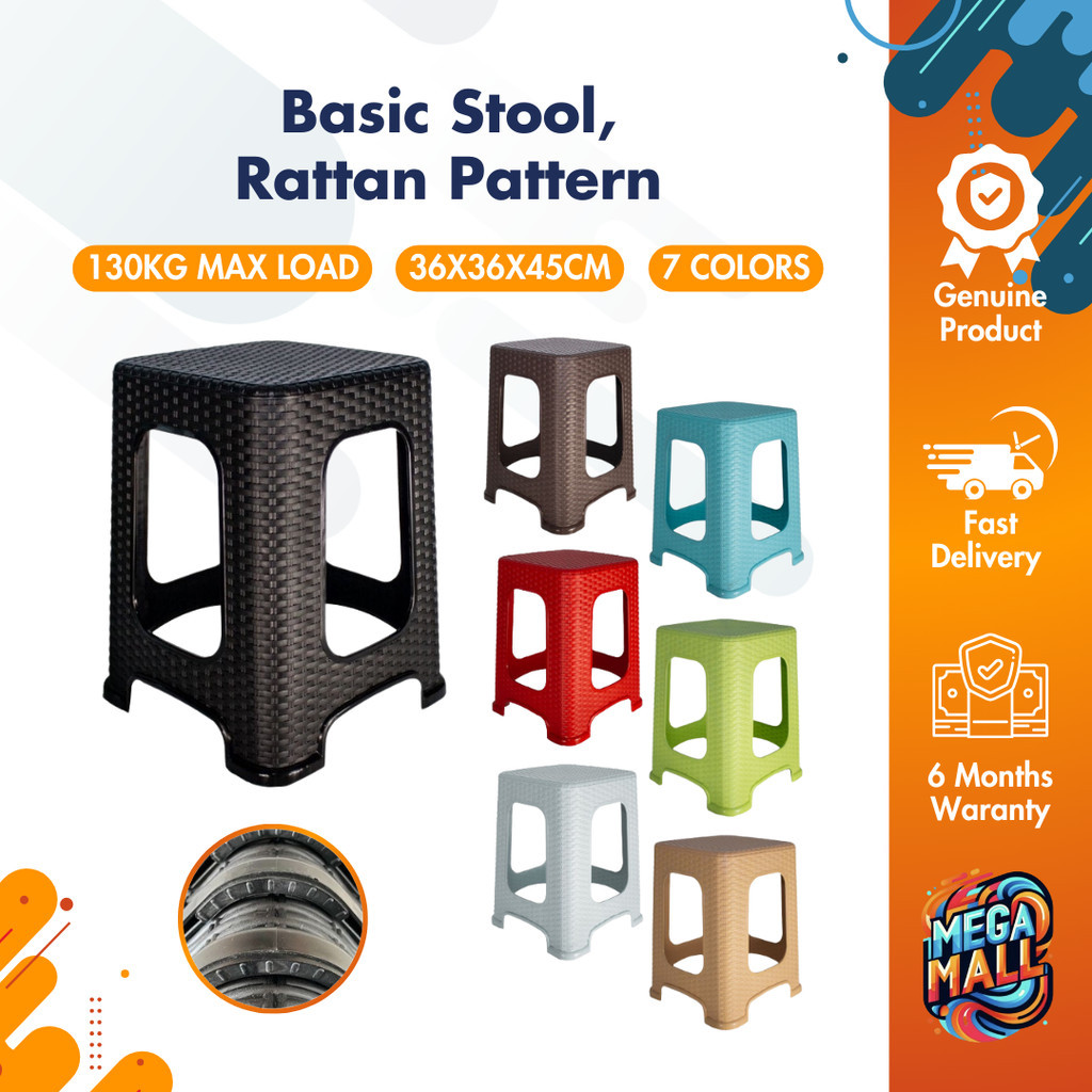 Basic Stool with Rattan Pattern - Durable, Sturdy Plastic, Anti-Slip ...