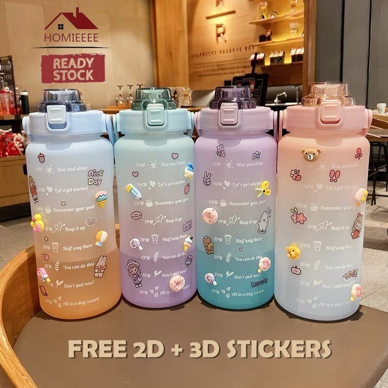 2L Water Bottle🔥Ready Stock🔥Free Stickers Large Capacity Gradient ...