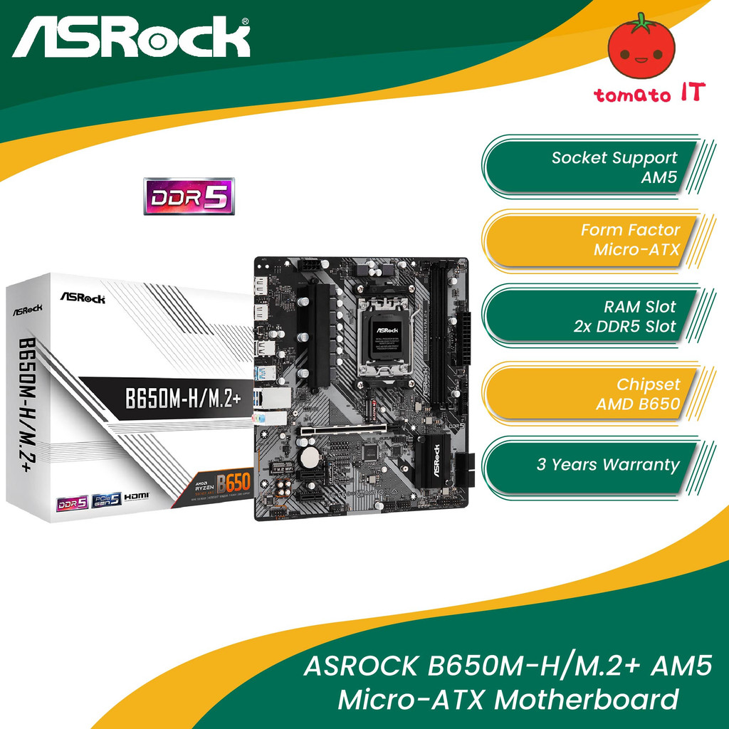 ASROCK B650M-H/M.2+ AM5 Micro-ATX Motherboard | Shopee Singapore