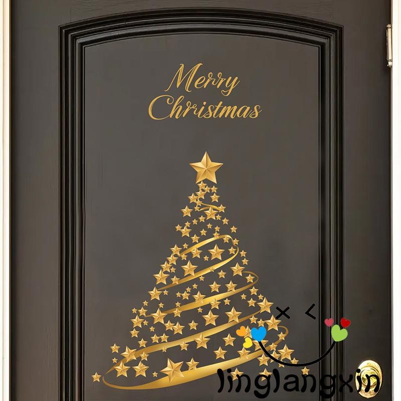 LLX-Christmas Tree Window Clings Stickers for Glass Golden Windows ...