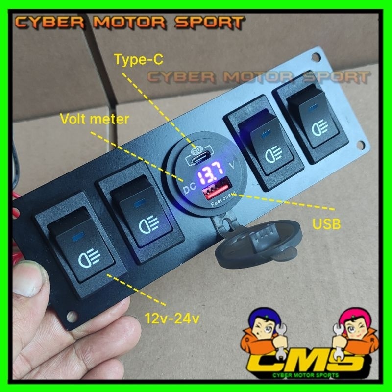 Switch 12v 24v USB TypeC Voltmeter universal switch switch LED light ...