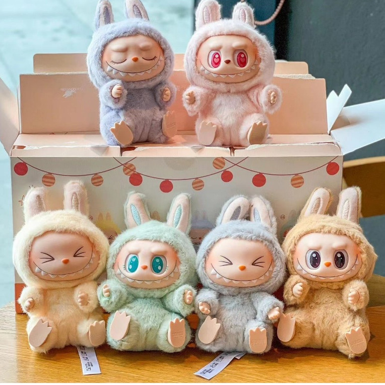 Pop Mart macaron second generation labubu sit party vinyl plush doll ...