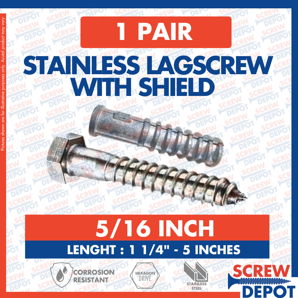 1PAIR 5/16" Lagscrew with Shield / Expansion Bolt with Shield / Anchor ...