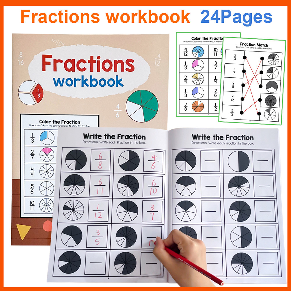 24 Pages Fractions Workbook Kid Daily Practice Math Fraction Exercise ...