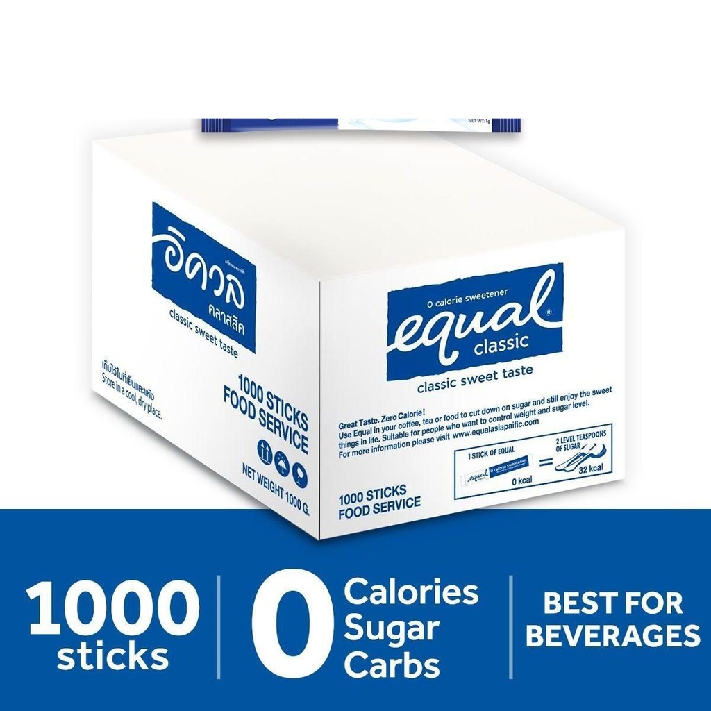 Equal Classic Zero Calorie Sweetener 1000 Sticks - 1 Box (Sugar ...