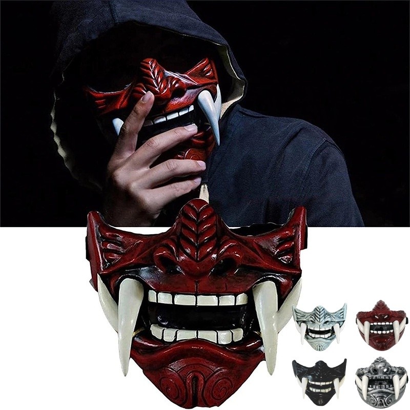 Halloween Cosplay Japanese Mask Half Face Mask Horror Ghost Face Fang ...