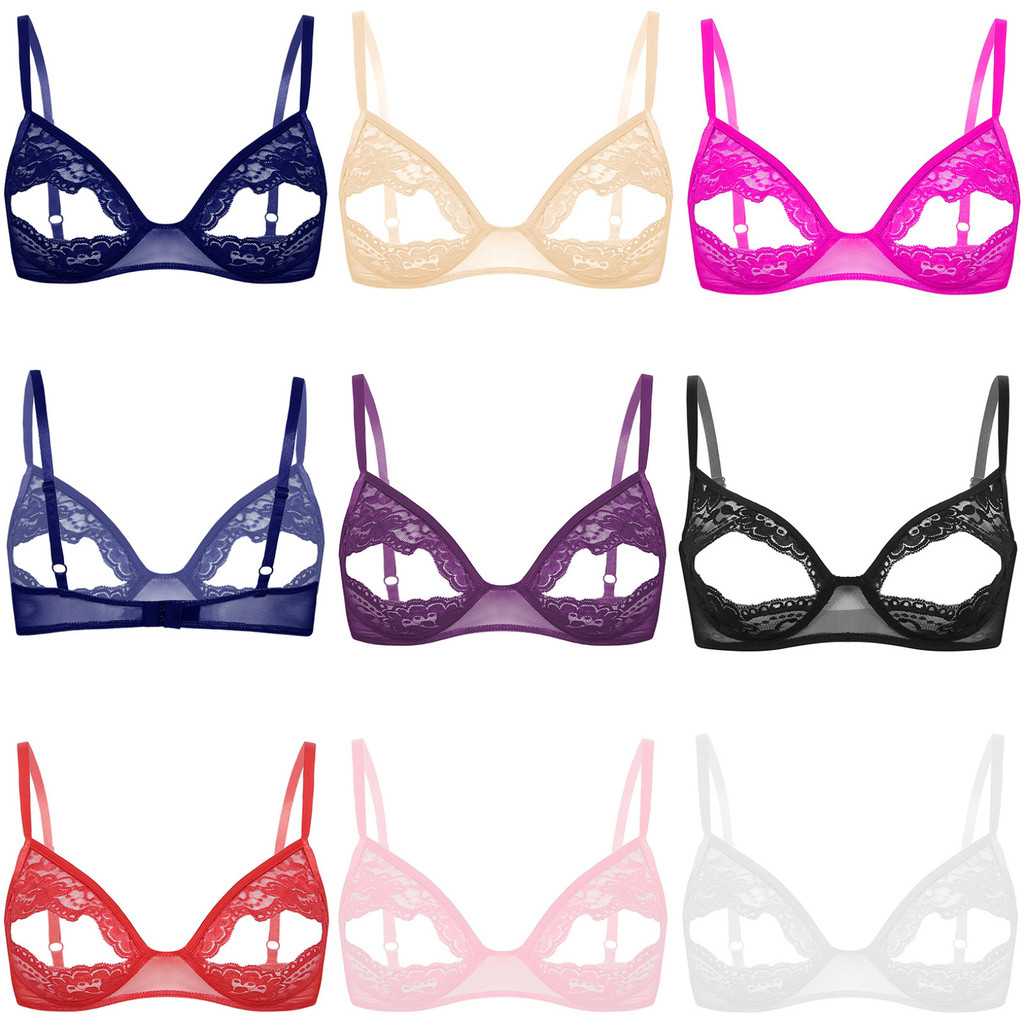 Womens Sexy Floral Lace Bra Top Open Cups Nipple Split Bralette Wire ...