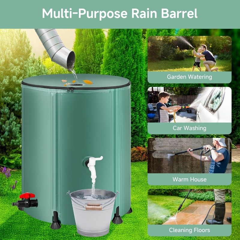 Collapsible Rain Barrel Water Storage Containers-26 Gallon Portable ...