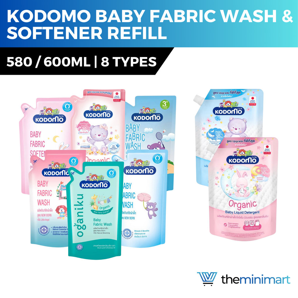 KODOMO Baby Laundry Detergent - 580ml/600ml Refill, Care Formula, Newborn, Anti-Musty, Softener ...