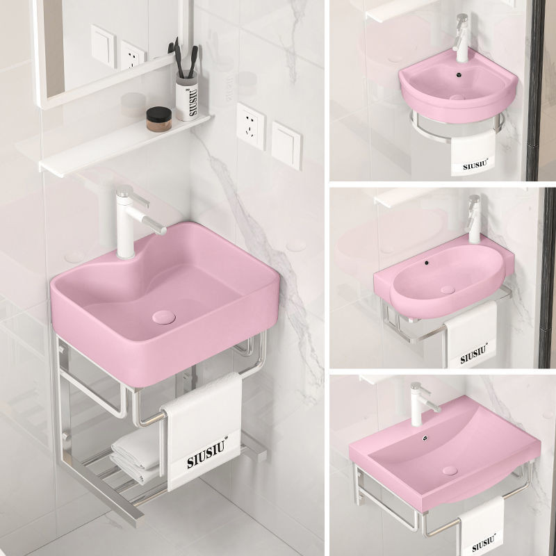 Pink Ceramic Triangle Wash Basin Wall-Mounted Simple Washbasin Small ...