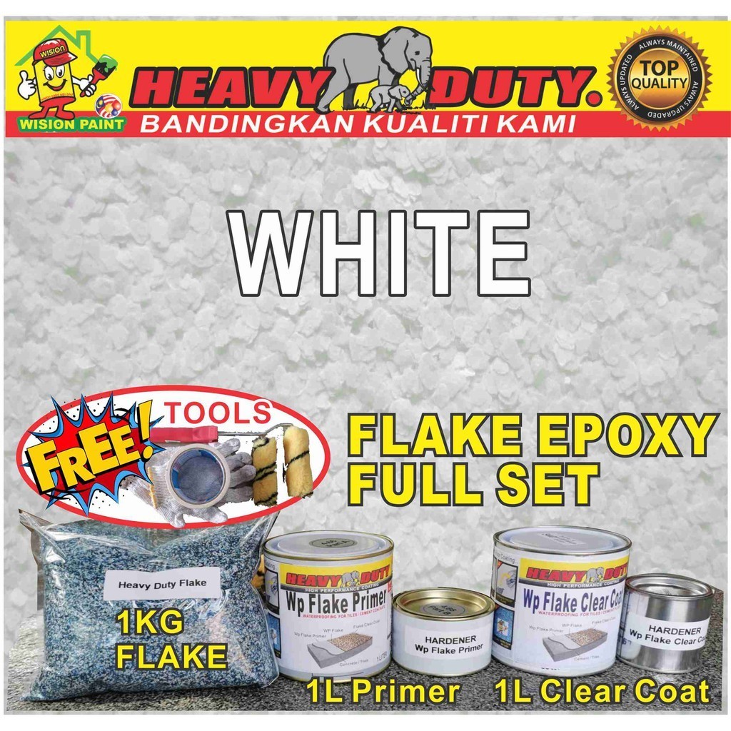 ( WHITE ) full set flake coating DIY ( FREE Tools / 1kg Wp Flake / 1L Wp Primer / 1L Wp Clear ...
