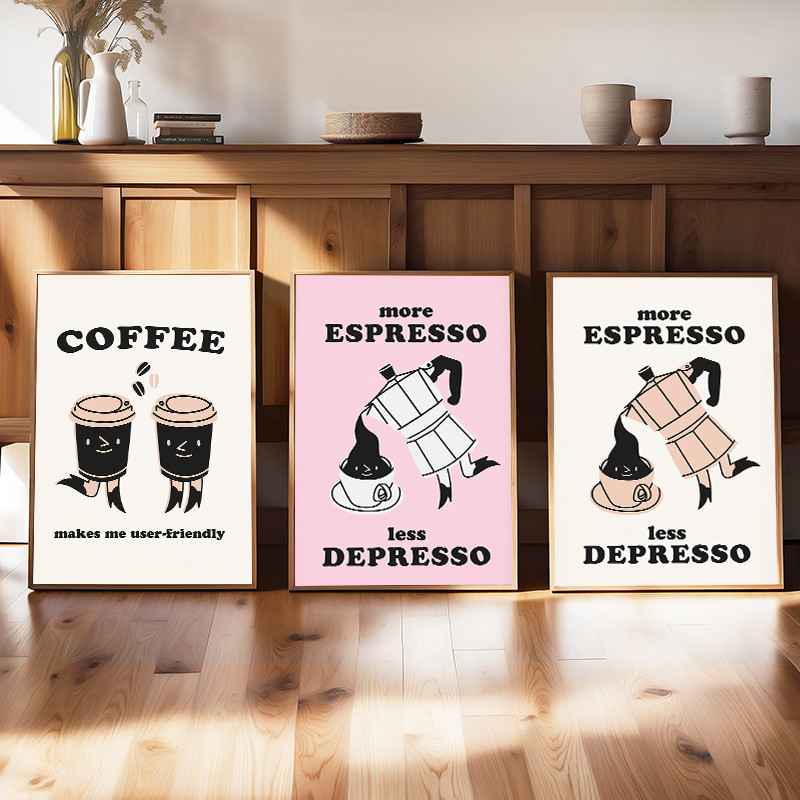 More Espresso Less Depresso Funky Cafe Coffee Quotes Wall Art Prints ...