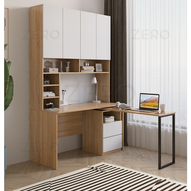 Office Table Study Computer Rotating Angle Desk Bookshelf Integrated ...