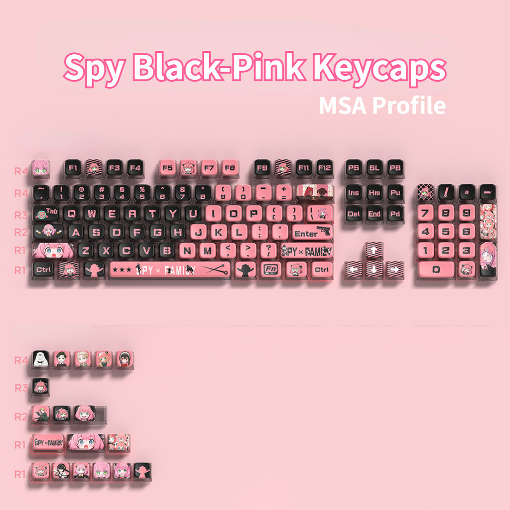 Spy Black-Pink Keycaps Four Sided PBT Thermal Sublimation Keycap ...