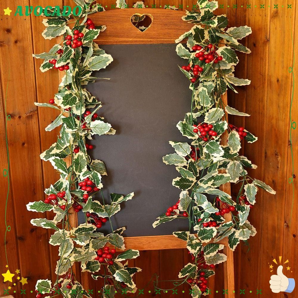 AVOCAYY Christmas Garland, Holly Leaf Red Berries Red Berry Garland ...
