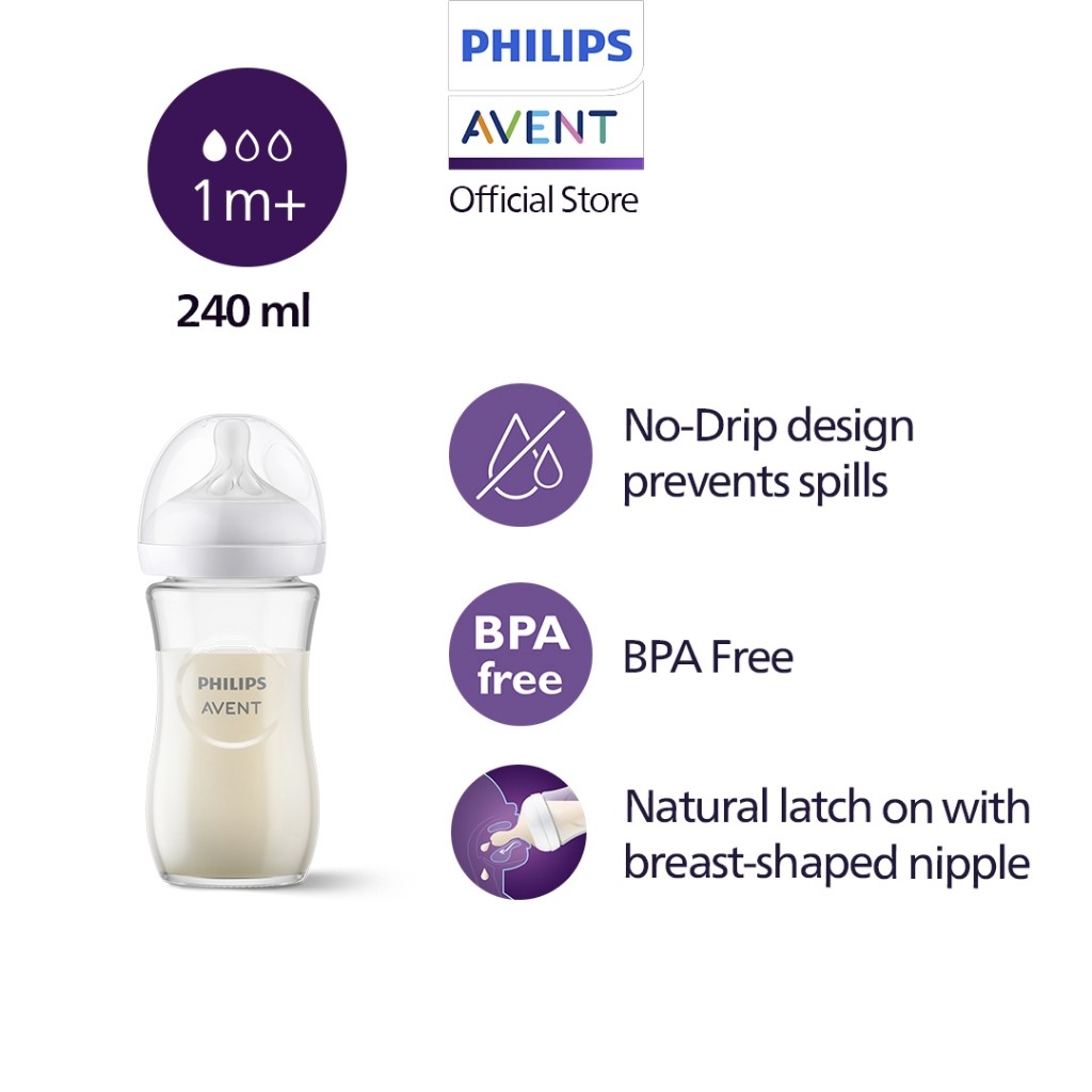 Philips Avent SCY933/01 Natural Response Glass Baby Bottle (240ml) | Shopee Singapore