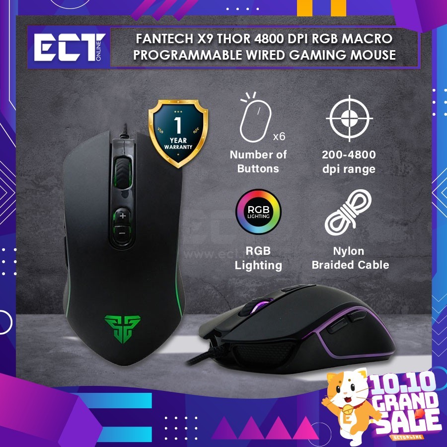 Fantech X9 Thor 4800 DPI RGB Macro Programmable Wired Gaming Mouse ...