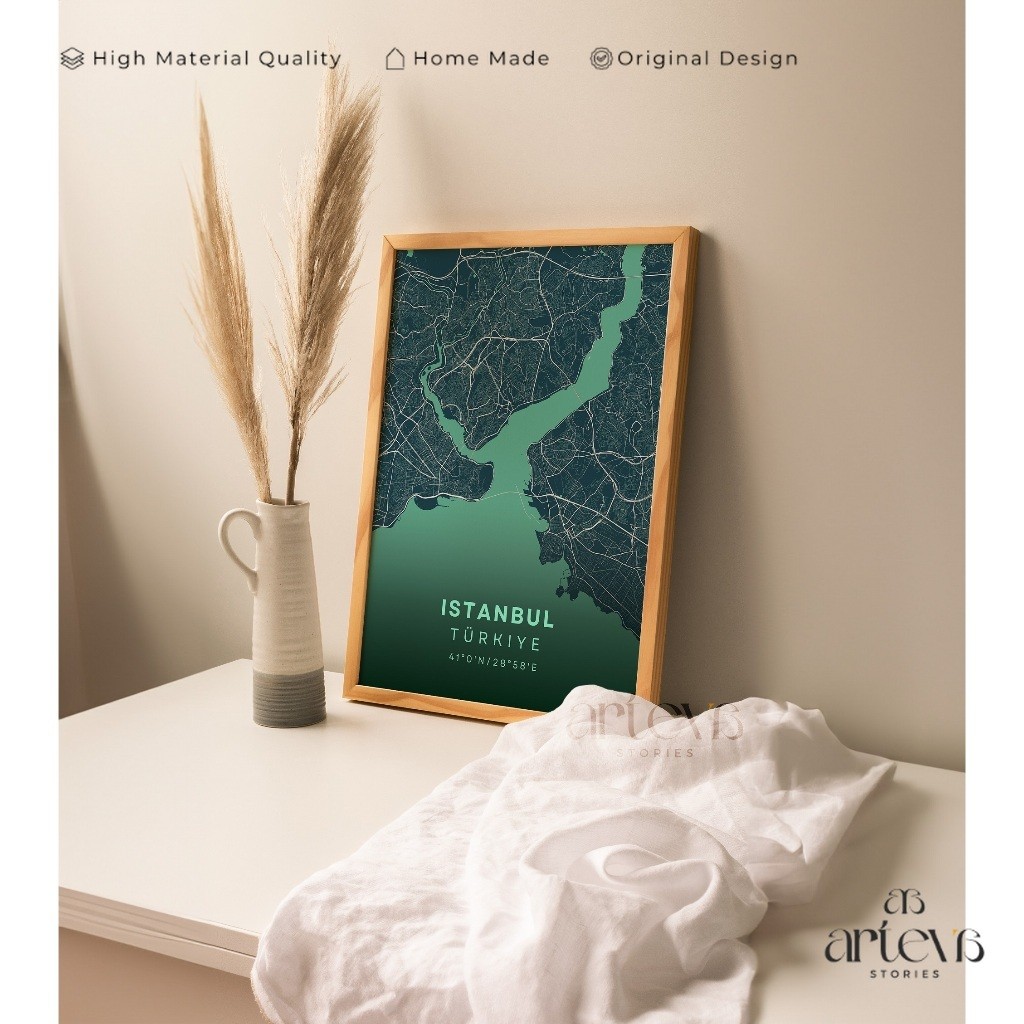 Modern Map of Istanbul Turkey City - Deep Turquoise City Map Poster ...