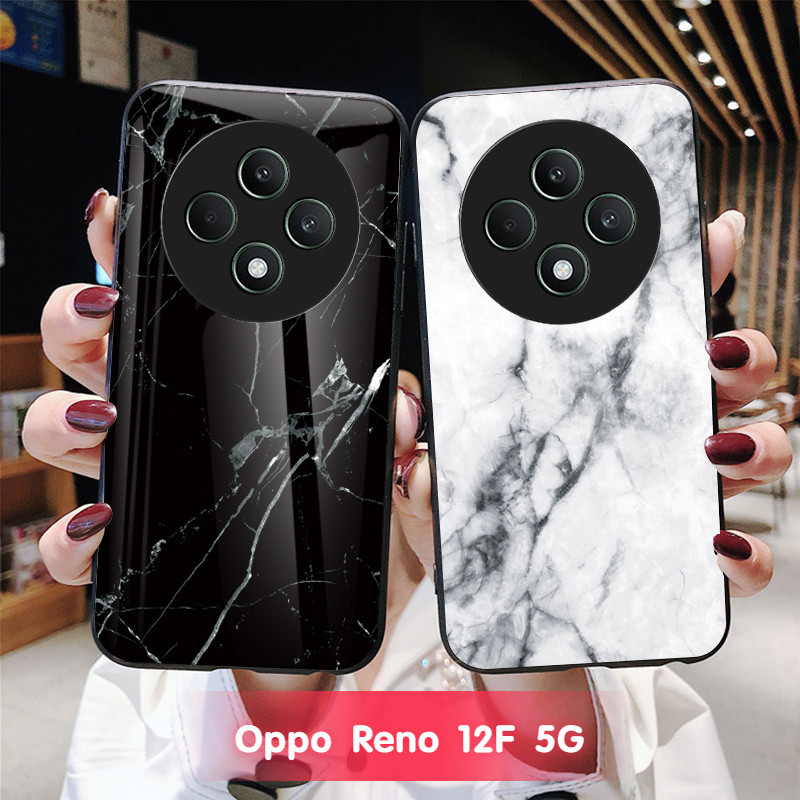 OPPO Reno 12F 5G Marble Colored Painting Glass Phone Case Reno12F OPPO ...