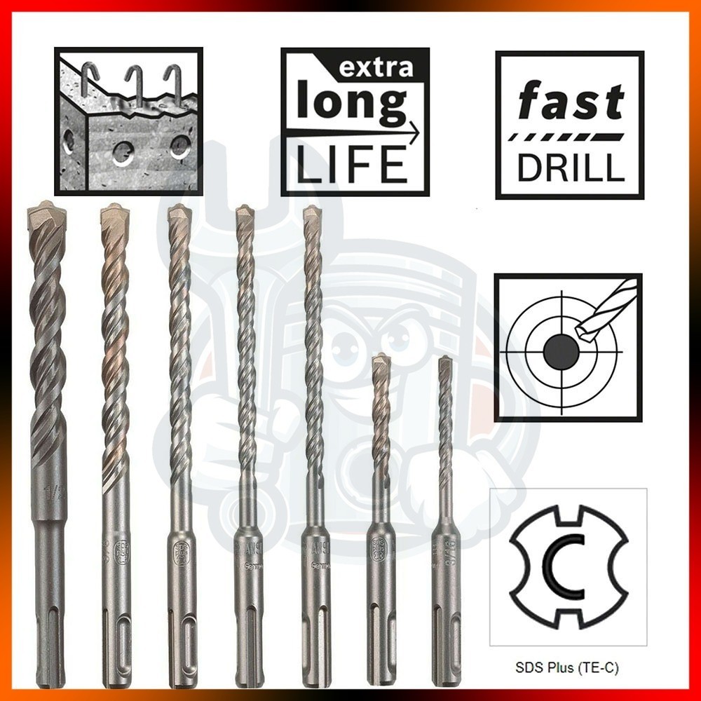 SDS Plus Concrete Masonry Wall Drill Bit Cross Head Rotary Hammer Tool ...