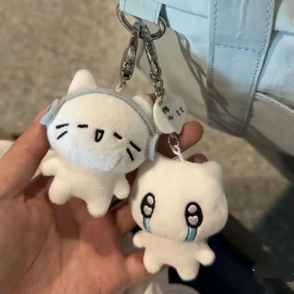 Cute Headset Earphone Cat Pendant Cartoon Sad Cat Keychain Plush Toy ...