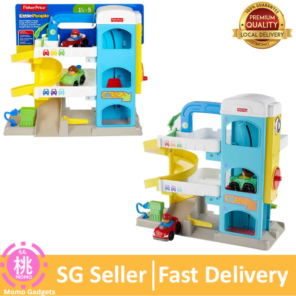 Fisher-Price Little People Toddler Toy Helpful Neighbor’s Garage Playset with Spiral Ramp & 2 ...