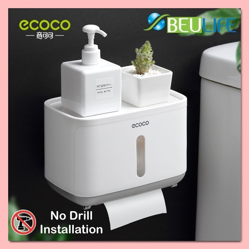 ECOCO Bathroom Wall Mounted Toilet Tissue Paper Roll Storage Box Holder Dispenser Kotak Tisu ...