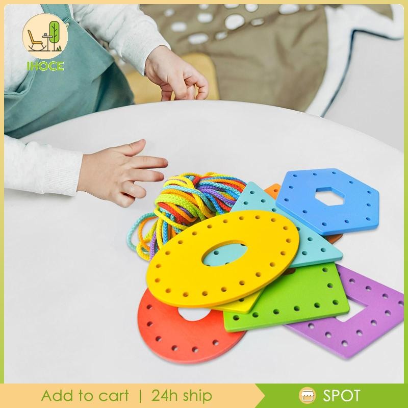 [Ihoce] Wooden Lacing Cards Early Learning Montessori Toys Threading ...