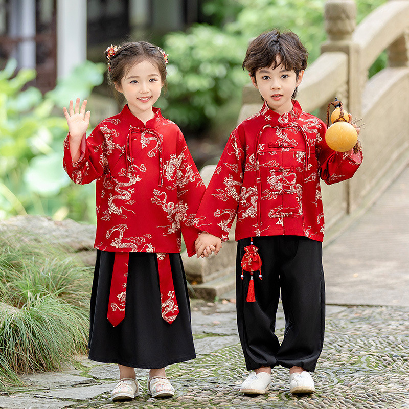 2pcs Boys Girls Tang Suits Kids Cheongsam Suits Boys Hanfu Sets Chinese ...