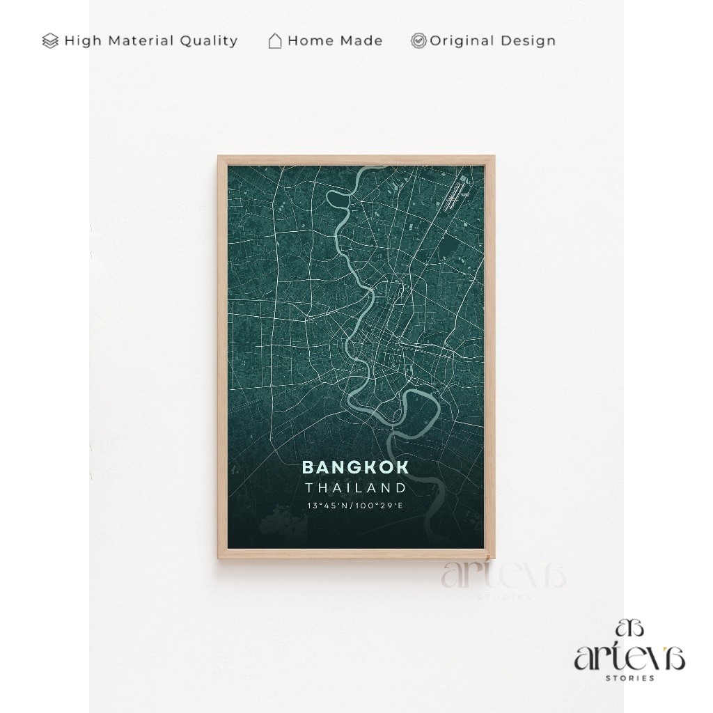 HIASAN DINDING Bangkok Thailand Emerald Forest Map Wall Decoration ...