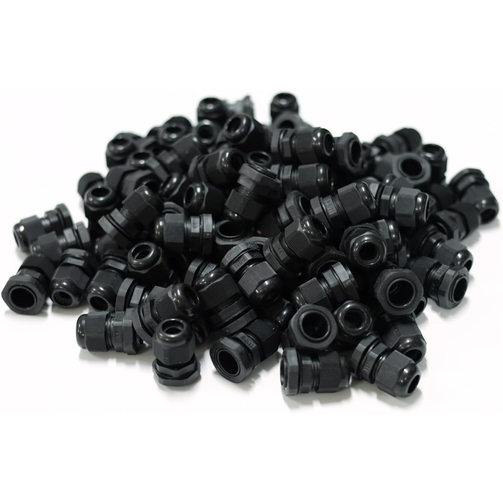 100 pcs Waterproof PG7 Cable Gland Connector Black Plastic Adjustable ...