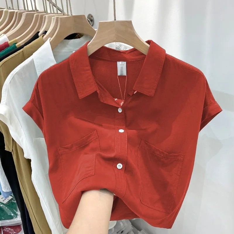 Light Short Sleeve Chiffon Blouse for Women Loose Fit Tummy Covering ...