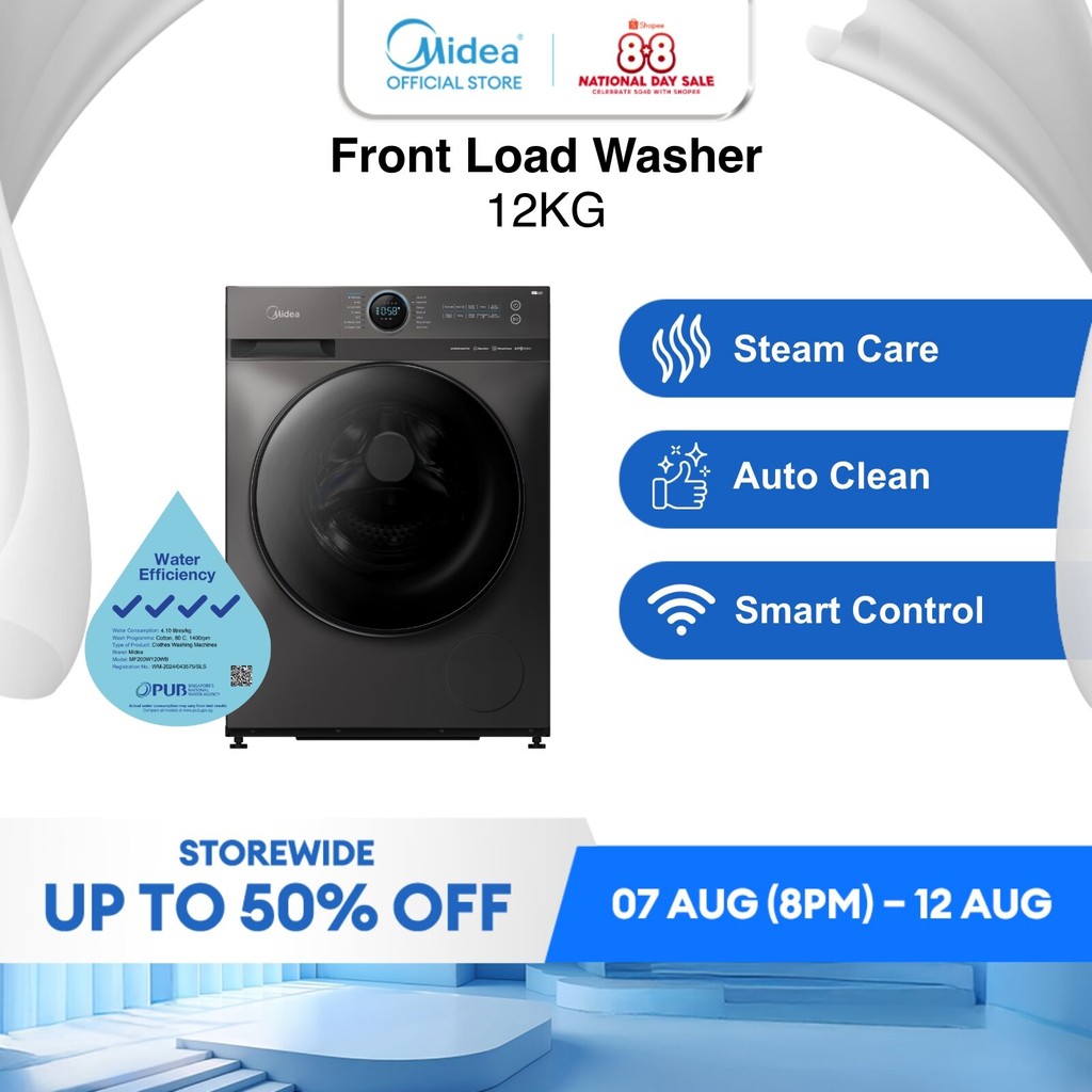 Midea MF200W120WB 12kg Front Load Washer | Shopee Singapore
