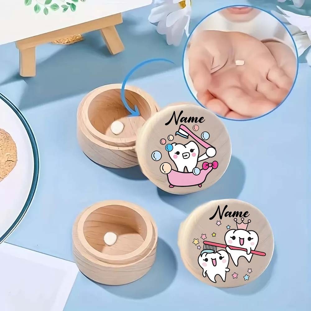Personalized Cartoon Teeth Print Custom Name Tooth Box Round Keepsake ...