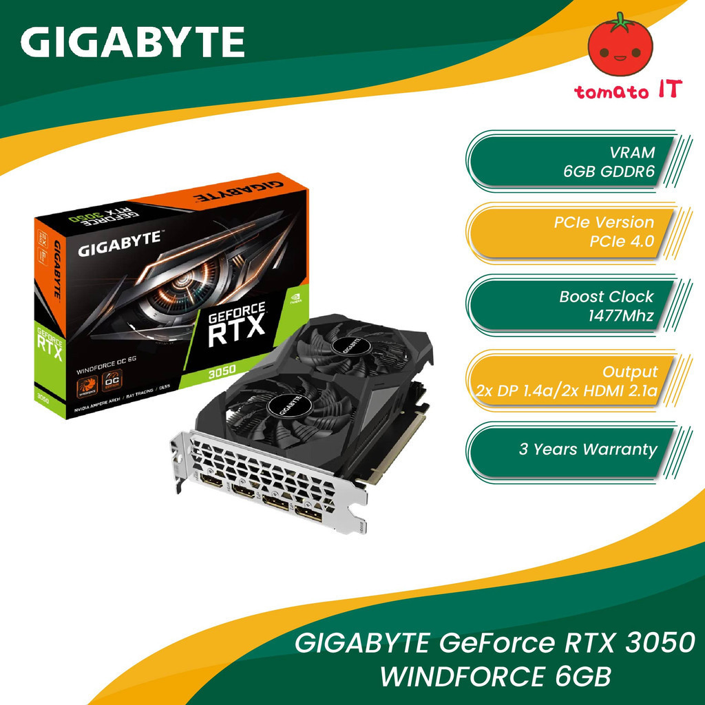GIGABYTE GeForce RTX 3050 WINDFORCE 6GB GDDR6 (GV-N3050WF2OC-6GD ...