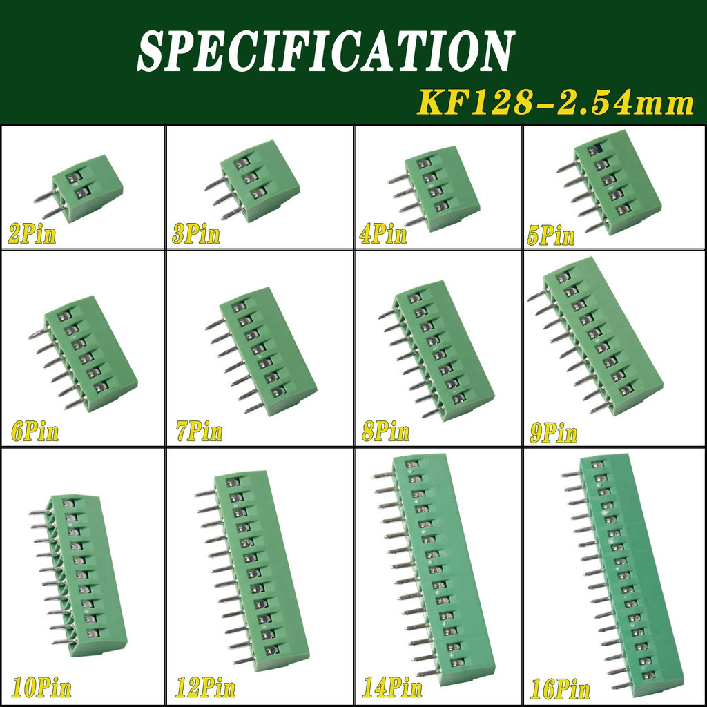 KF128-2.54mm PCB Screw Terminal Block Connector For Wires KF128-2.54 2p 3p 4p 5p 6p -16p ...